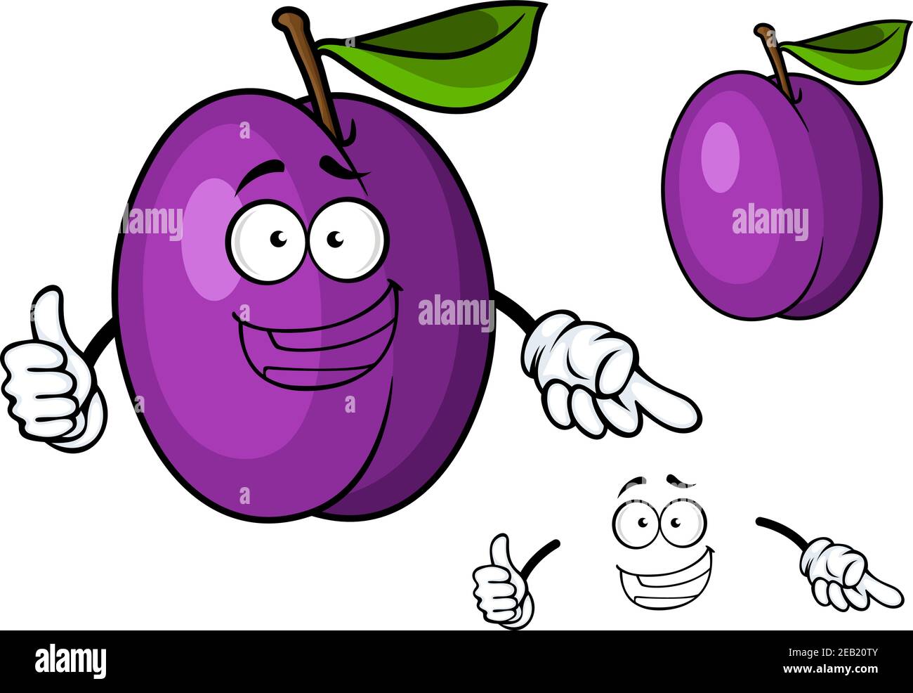 Happy purple cartoon plum fruit character giving a thumbs up, isolated ...