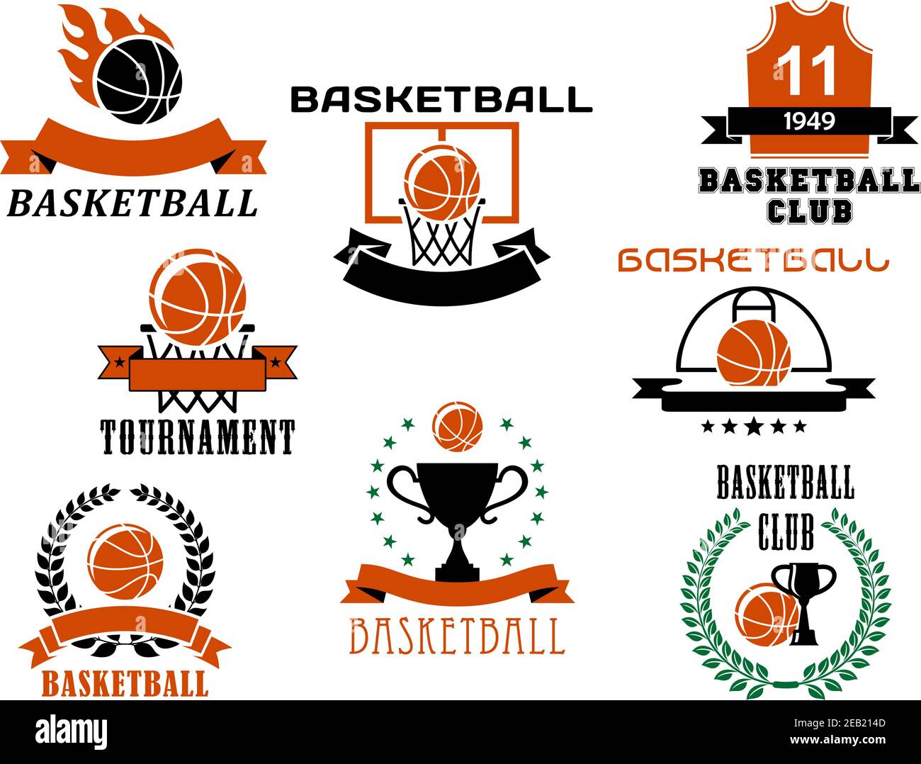 Basketball game emblems, labels and symbols for sports design Stock ...