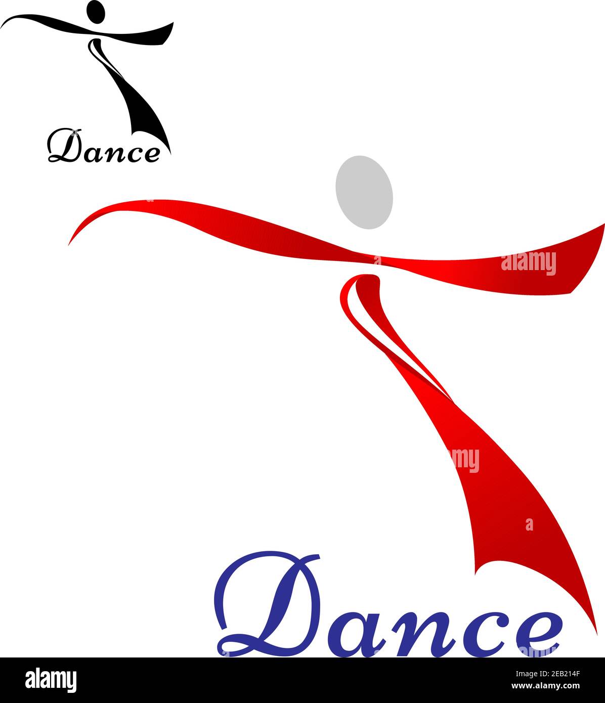 Dance emblem or logo design template showing abstract red silhouette of ...