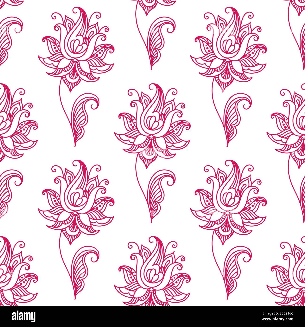 Pink persian or indian paisley floral seamless pattern for background ...