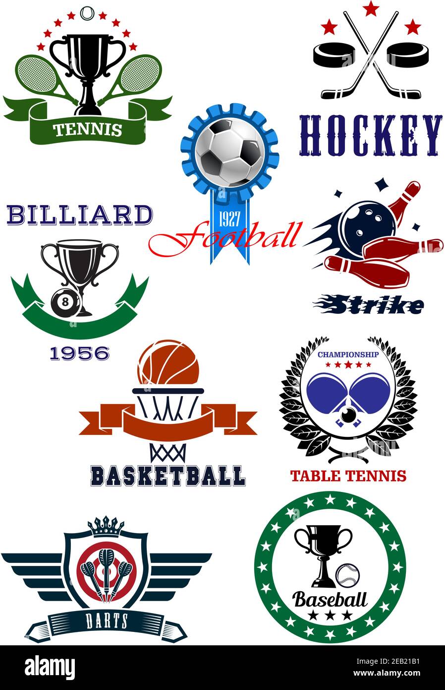 Set of sport games icons and symbols on white background emphasizing ...