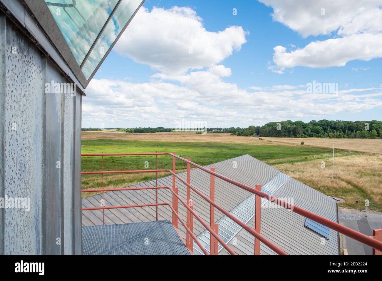 The view over nature from the old air control tower at Avno in Denmark ...