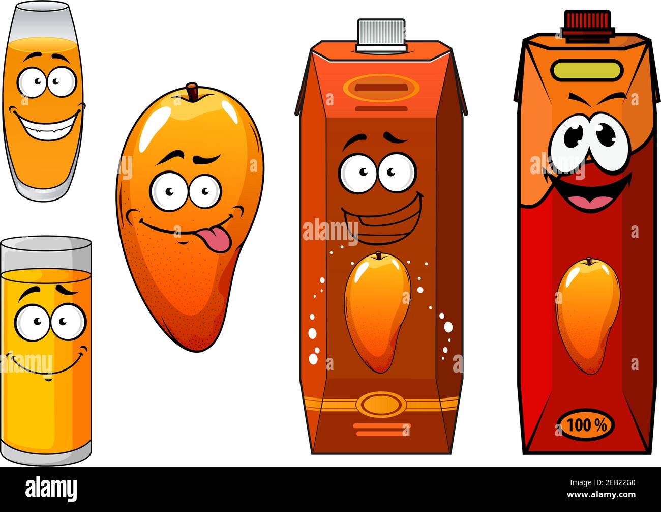 Fresh tropical mango cartoon fruit and juice set with two different ...