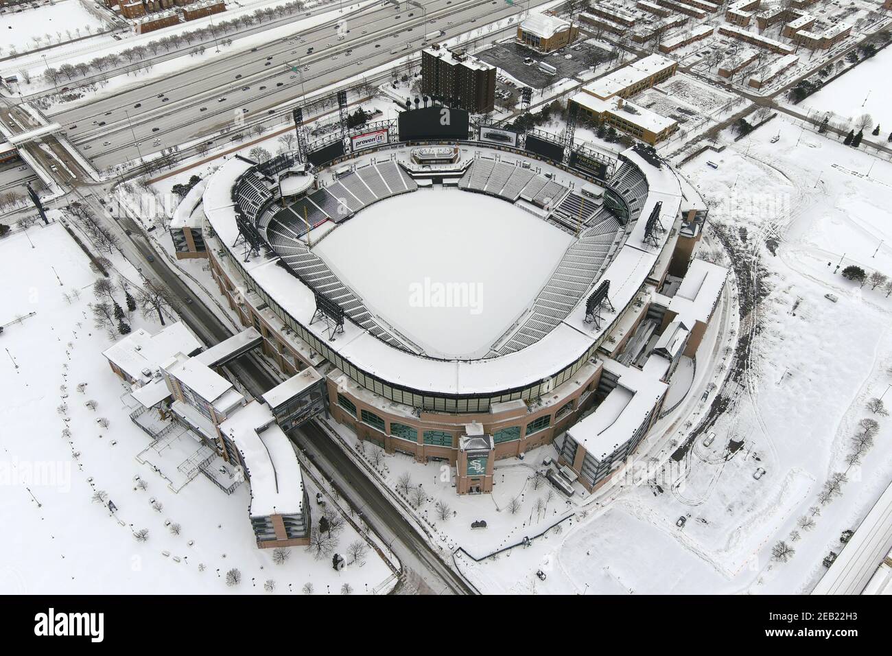 An aerial view of Guaranteed Rate Field, Sunday, Feb. 7, 2021, in ...