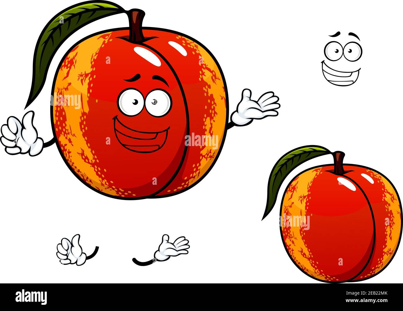 Funny ripe nectarine fruit cartoon character with smooth red yellow ...