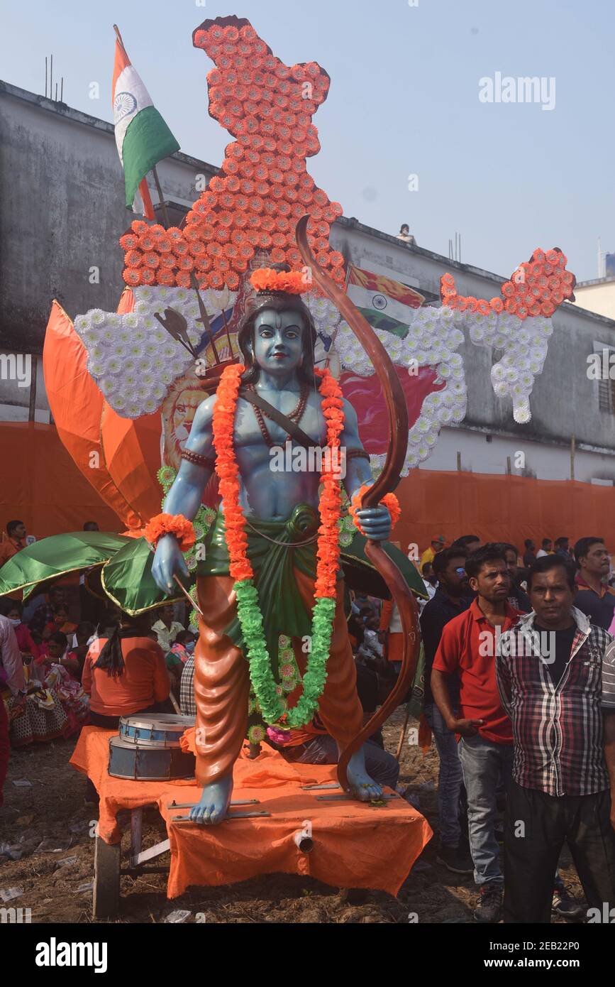 THAKURNAGAR, INDIA - FEBRUARY 11: A tableau with India map and Hindu ...