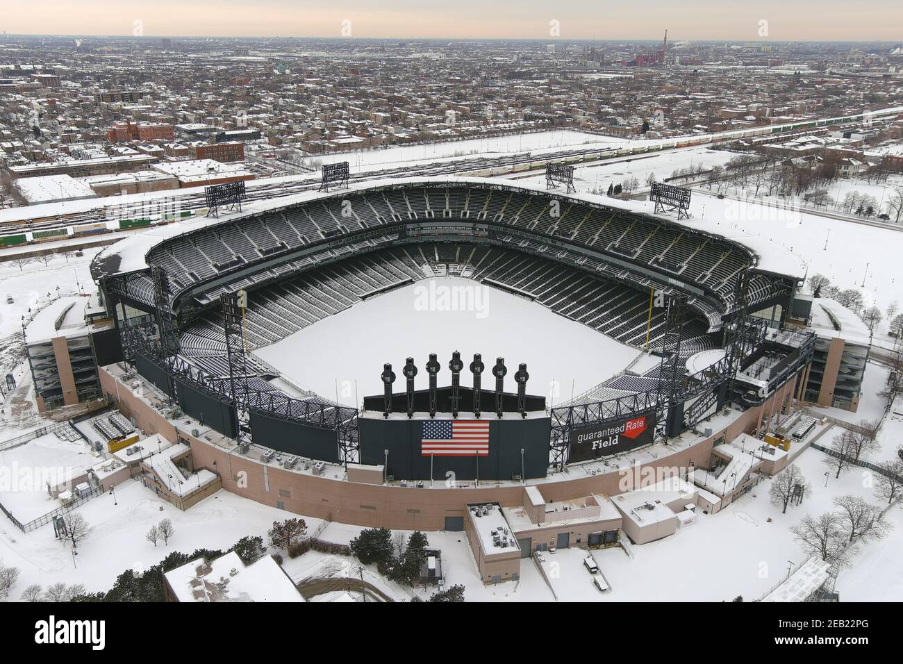 An aerial view of Guaranteed Rate Field, Sunday, Feb. 7, 2021, in ...