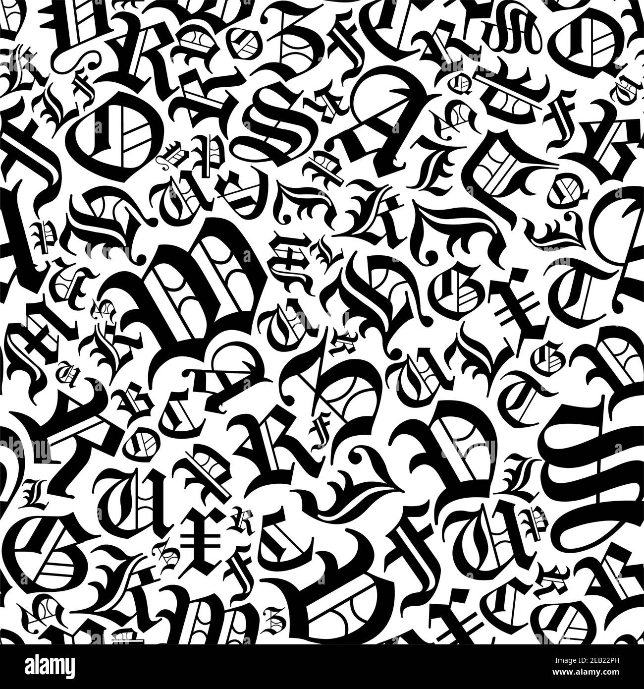 Black alphabet letters seamless pattern in a gothic german font style ...