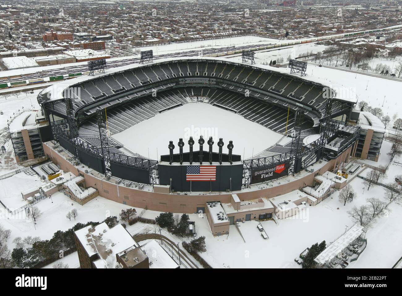 An aerial view of Guaranteed Rate Field, Sunday, Feb. 7, 2021, in ...