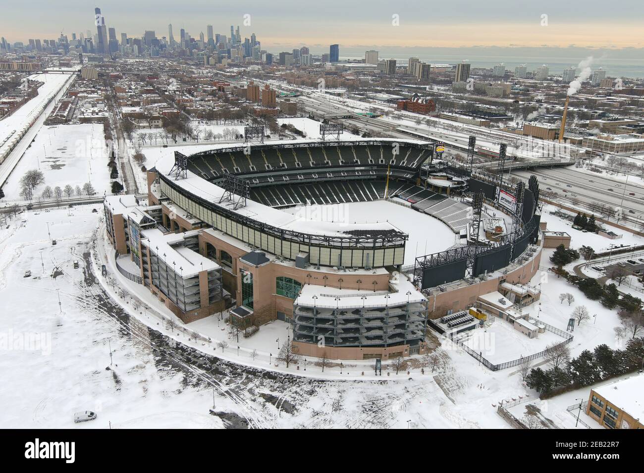 An aerial view of Guaranteed Rate Field, Sunday, Feb. 7, 2021, in ...