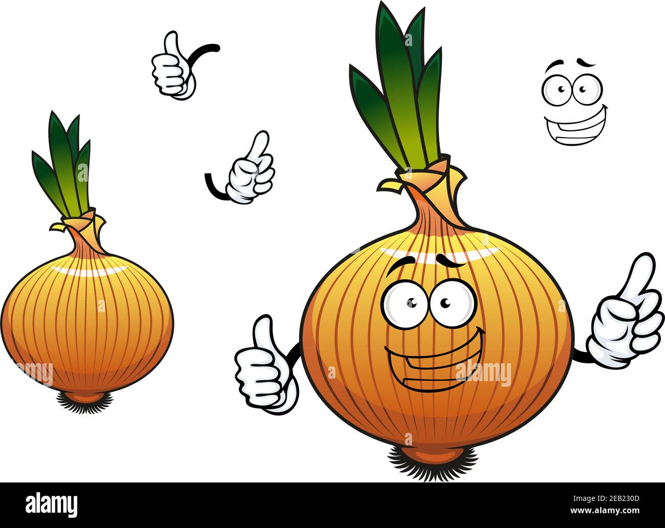 Golden onion vegetable cartoon character depicting joyful sprouted bulb ...