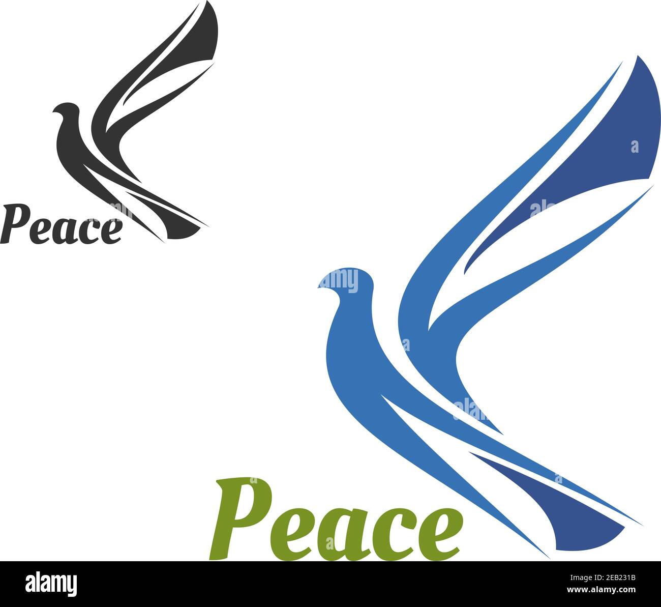 Blue silhouette of pigeon bird as a peace symbol or religion emblem ...