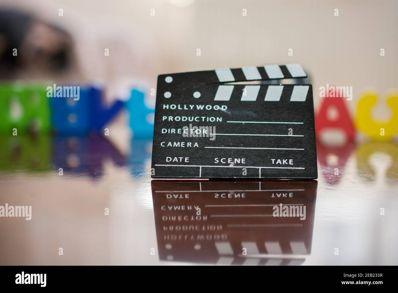 movie clapper on a dark background Stock Photo - Alamy