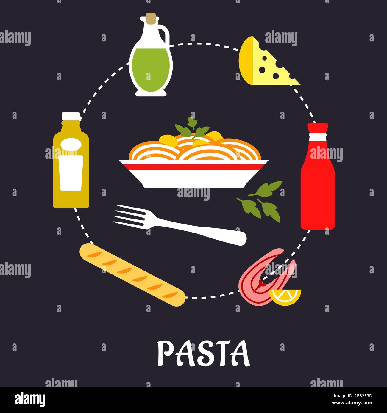 Italian pasta flat infographic showing traditional italian spaghetti ...