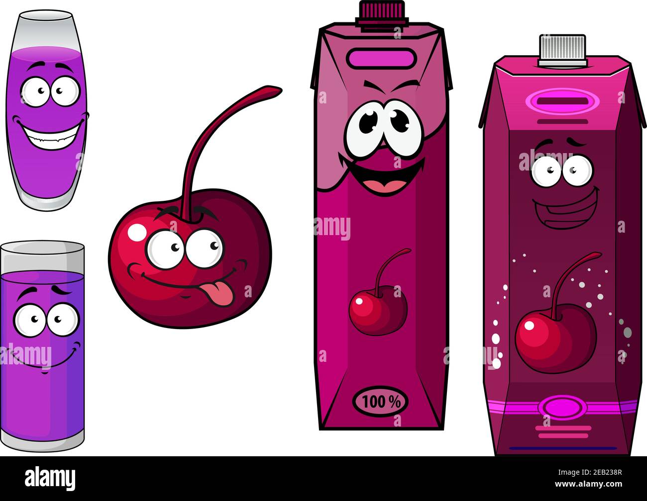 Cheerful cherry juice and fruit cartoon characters including smiling ...