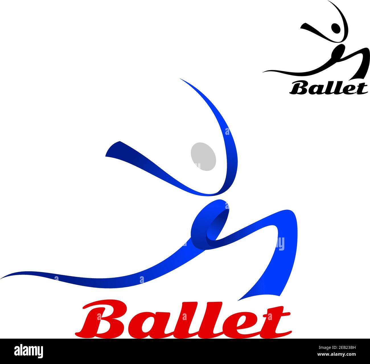 Stylized flowing ballet icon of a blue dancer with a second color ...