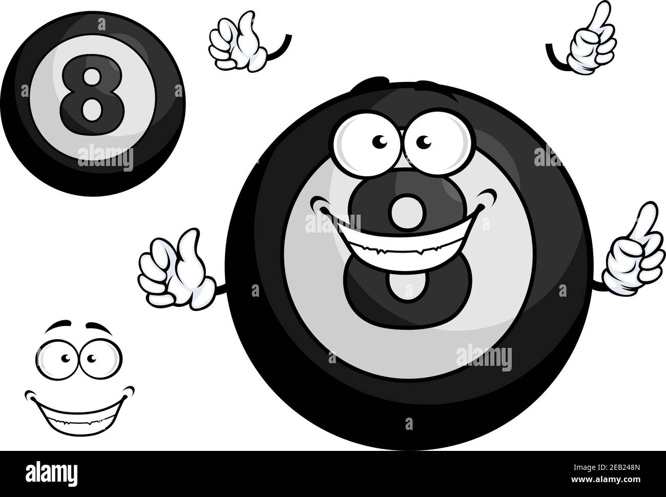 Billiard cartoon black eight ball mascot character with joyful smile ...