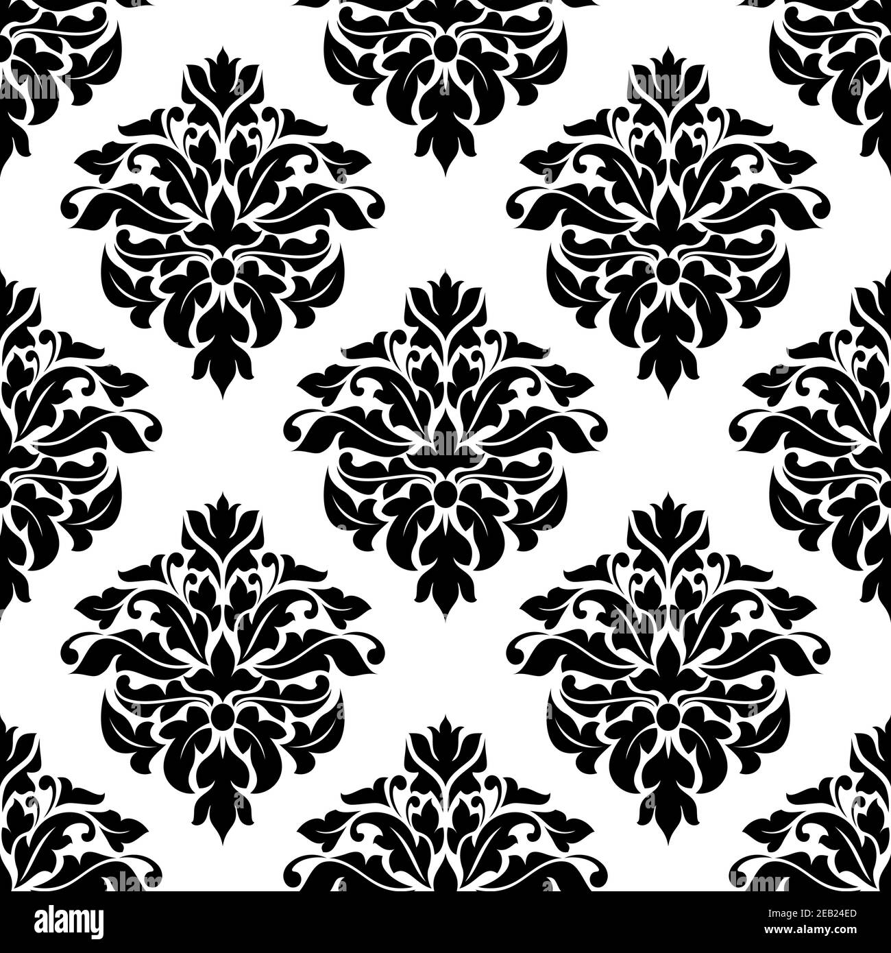 Victorian foliage black and white seamless pattern showing compositions ...