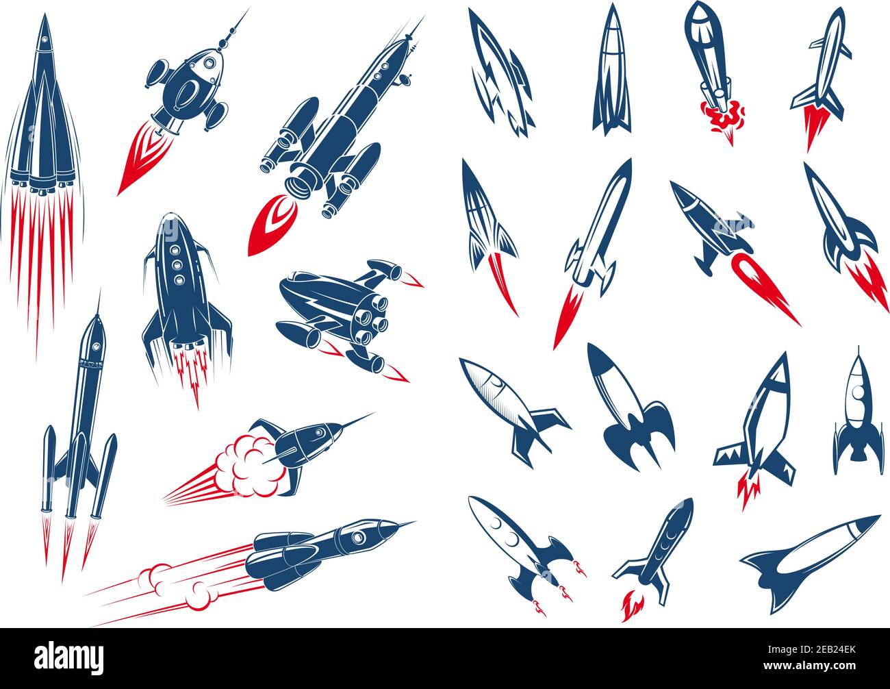 Outer space rocket ships and military missiles in cartoon style on ...