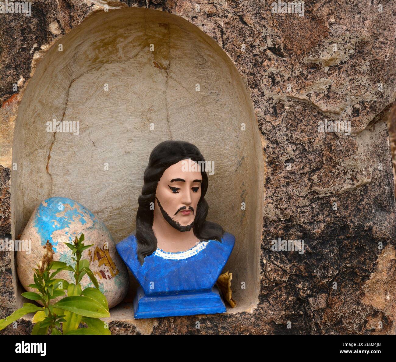 A small statue of Jesus in a roadside shrine in Chimayo, New Mexico ...