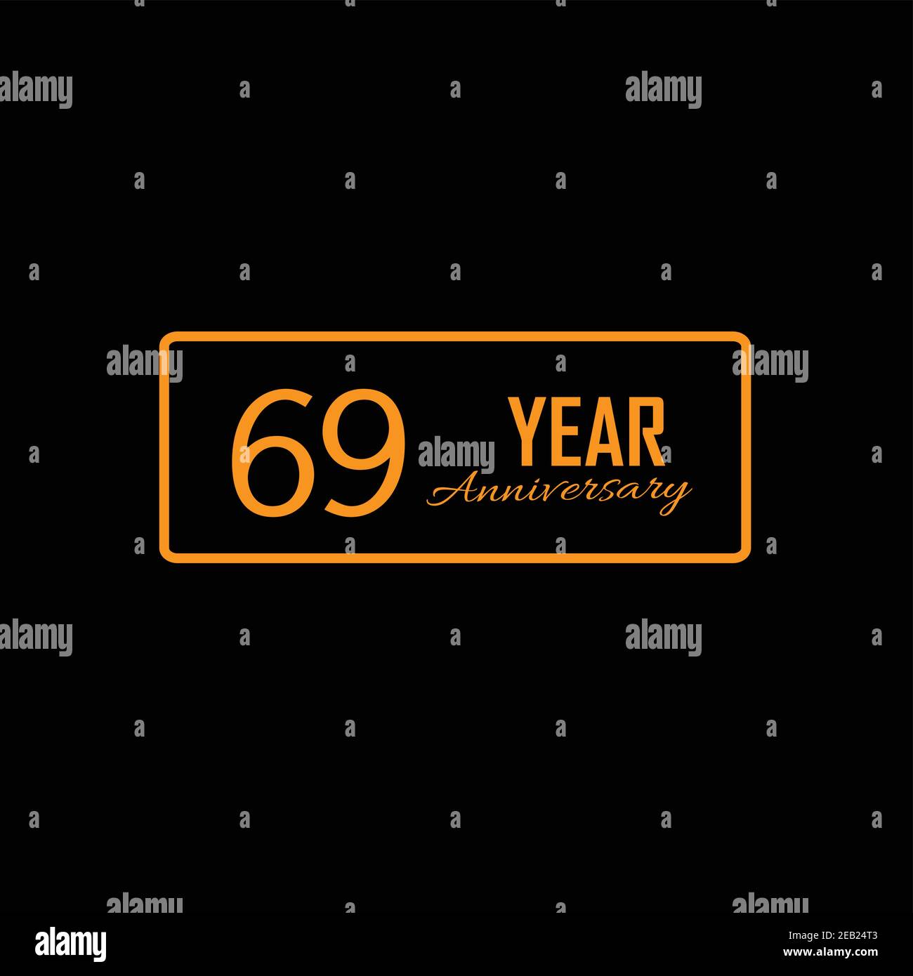 69 Happy year anniversary lettering text banner, black color. Vector ...