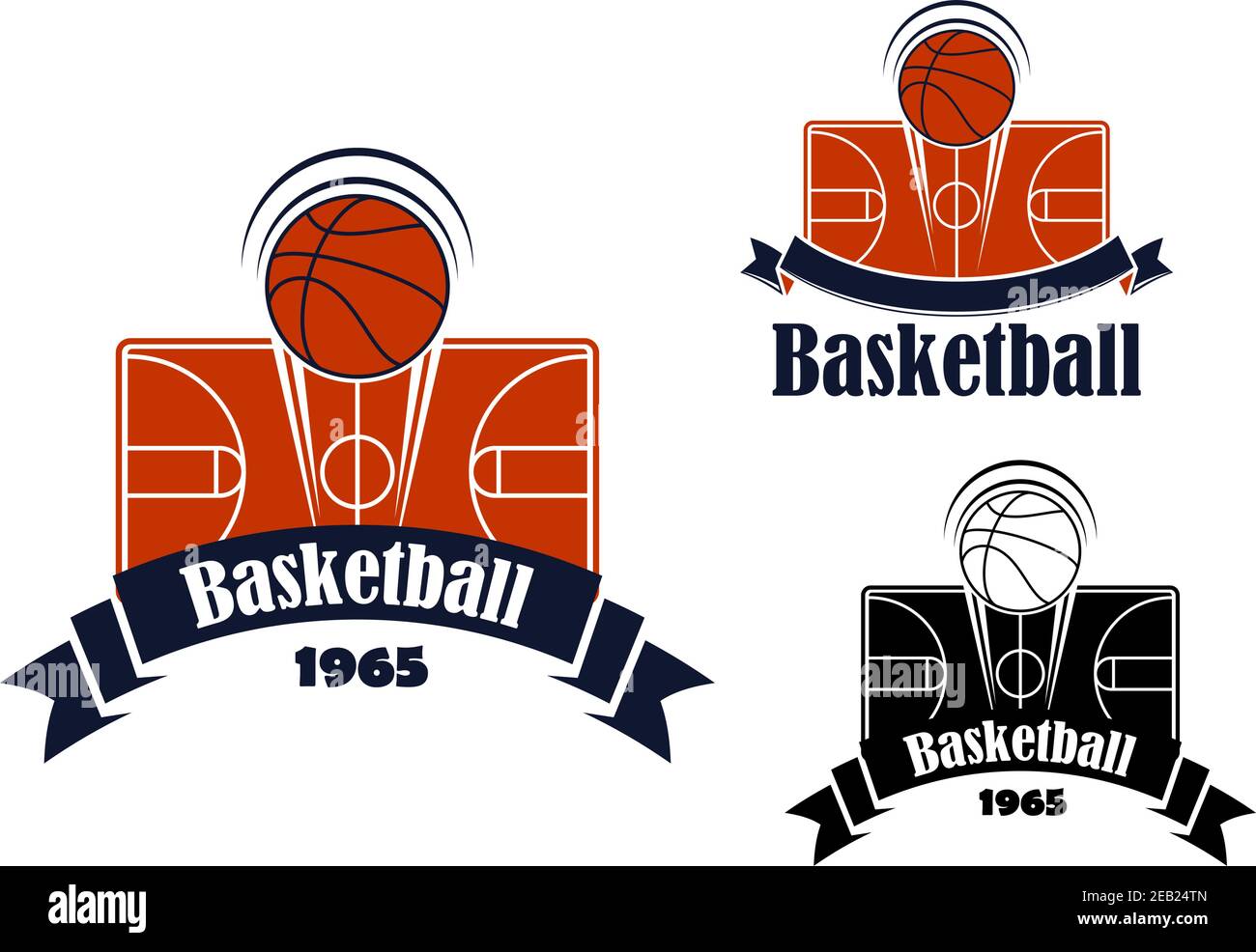 Basketball game sporting symbol or emblem with flying ball over the ...