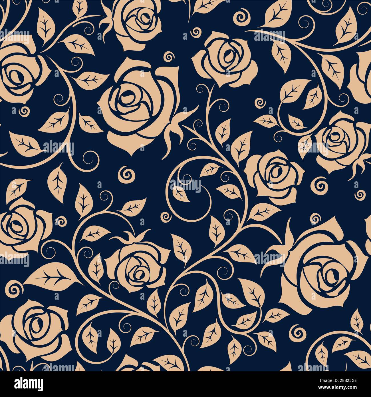 Medieval seamless pattern with beige roses on blue background for ...
