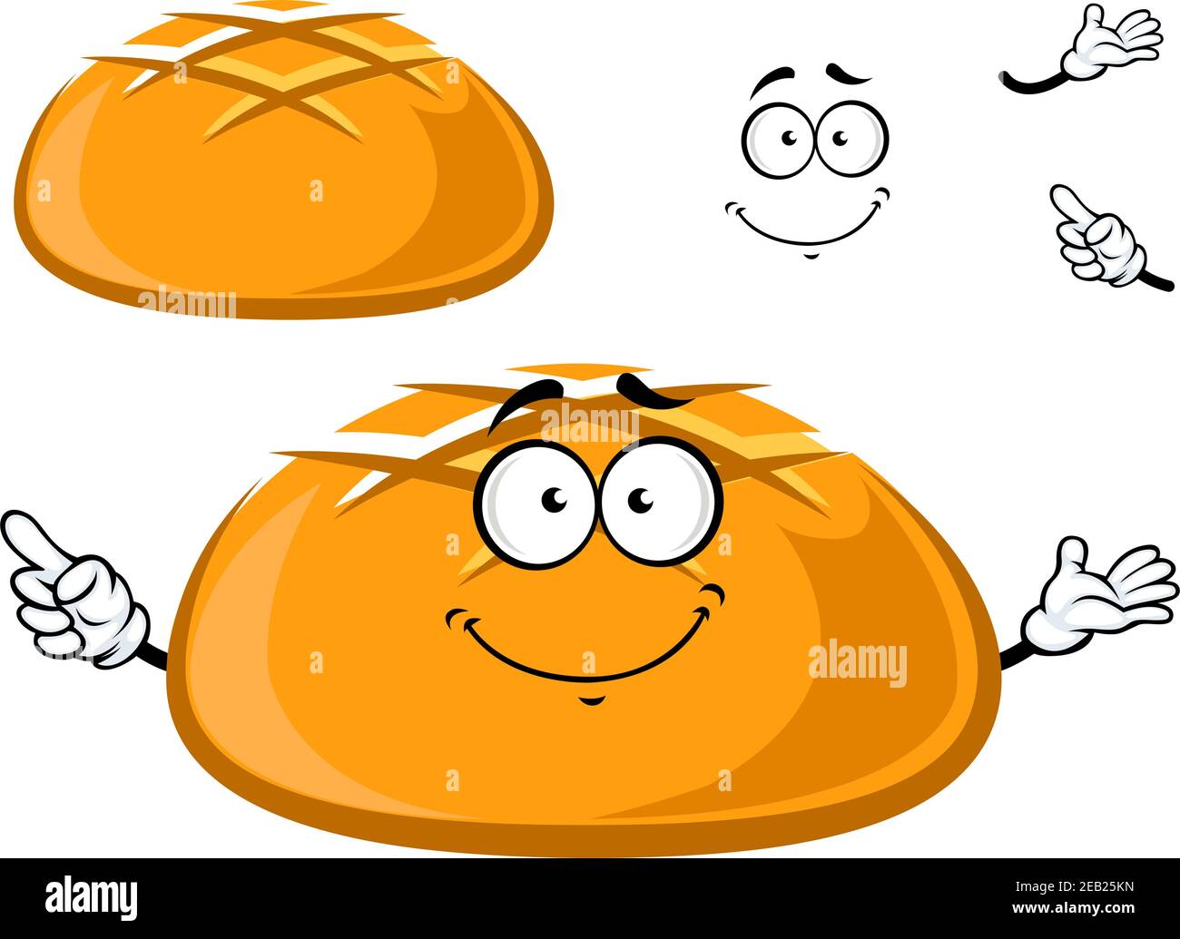 Happy fresh crusty cartoon bread character with waving arms and a happy ...