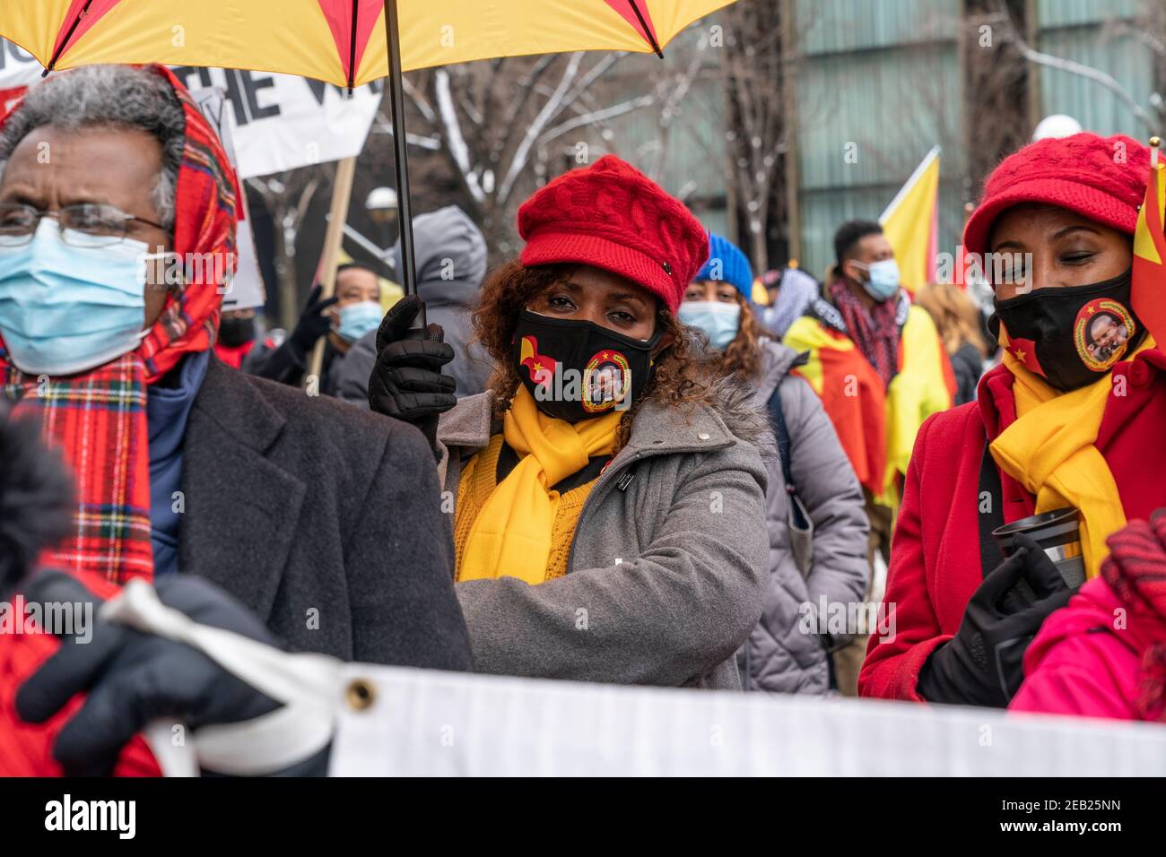 New York, NY - February 11, 2021: Protesters with Tigray flags and ...