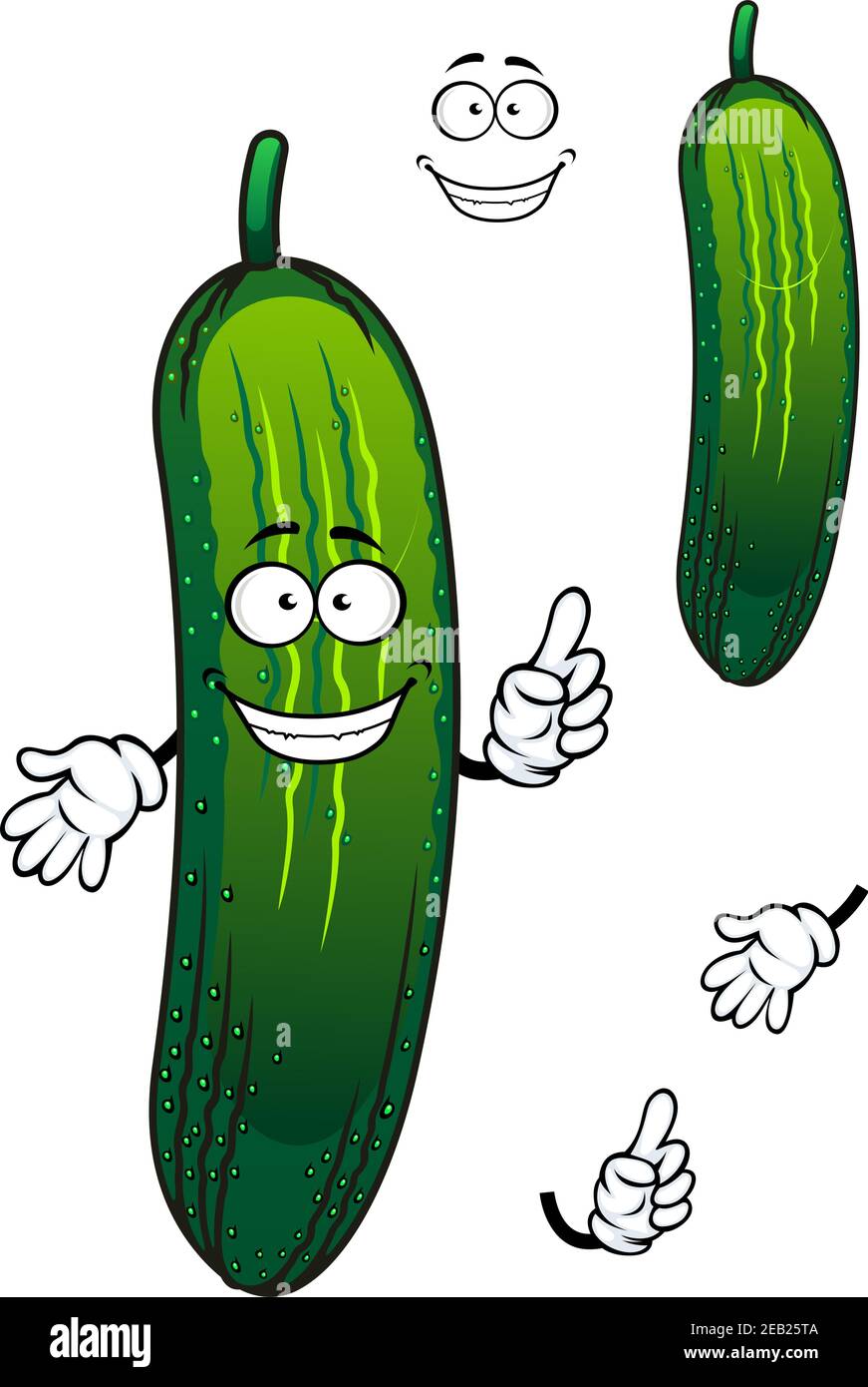 Funny cartoon green cucumber vegetable with face and hands, for ...