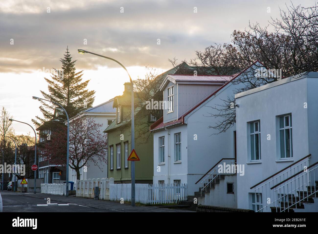 City street of Reykjavik in Iceland in the sunset Stock Photo - Alamy