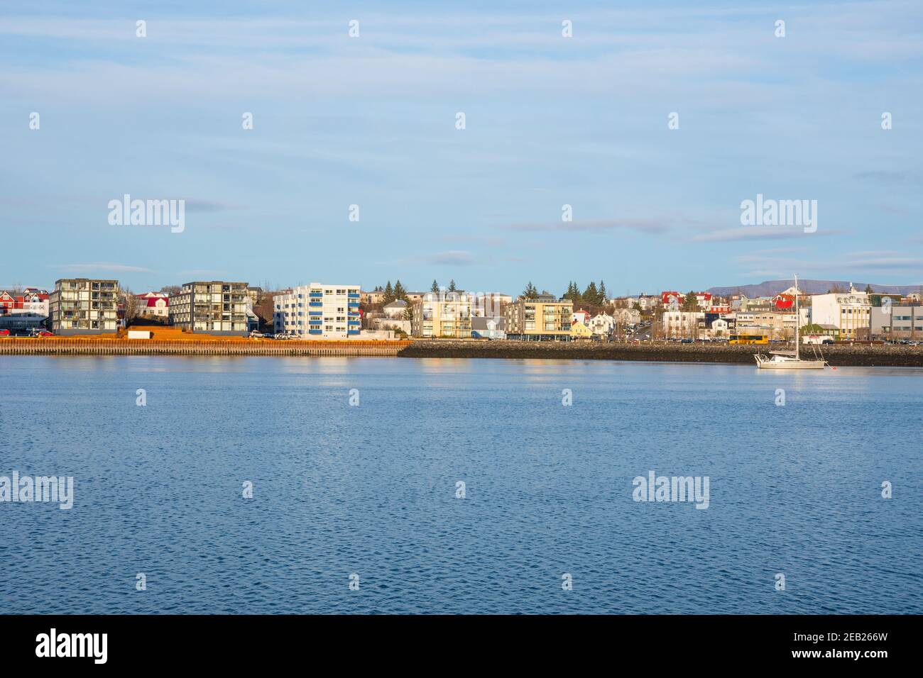 Skyline of town of Hafnarfjordur in the great Reykjavik Area in Iceland ...