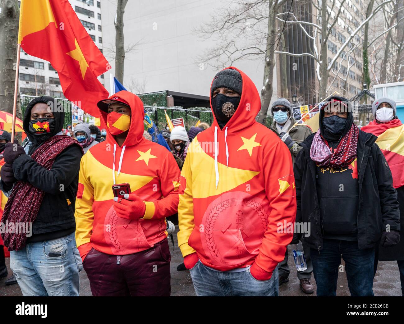 New York, NY - February 11, 2021: Protesters with Tigray flags and ...