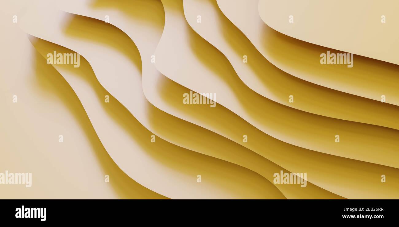 abstract yellow curve shaped randomized 3d render illustration Stock ...