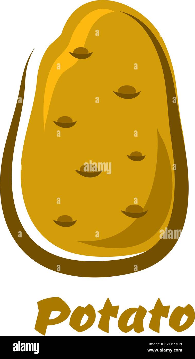 Cartoon brown organic potato vegetable with label isolated on white ...