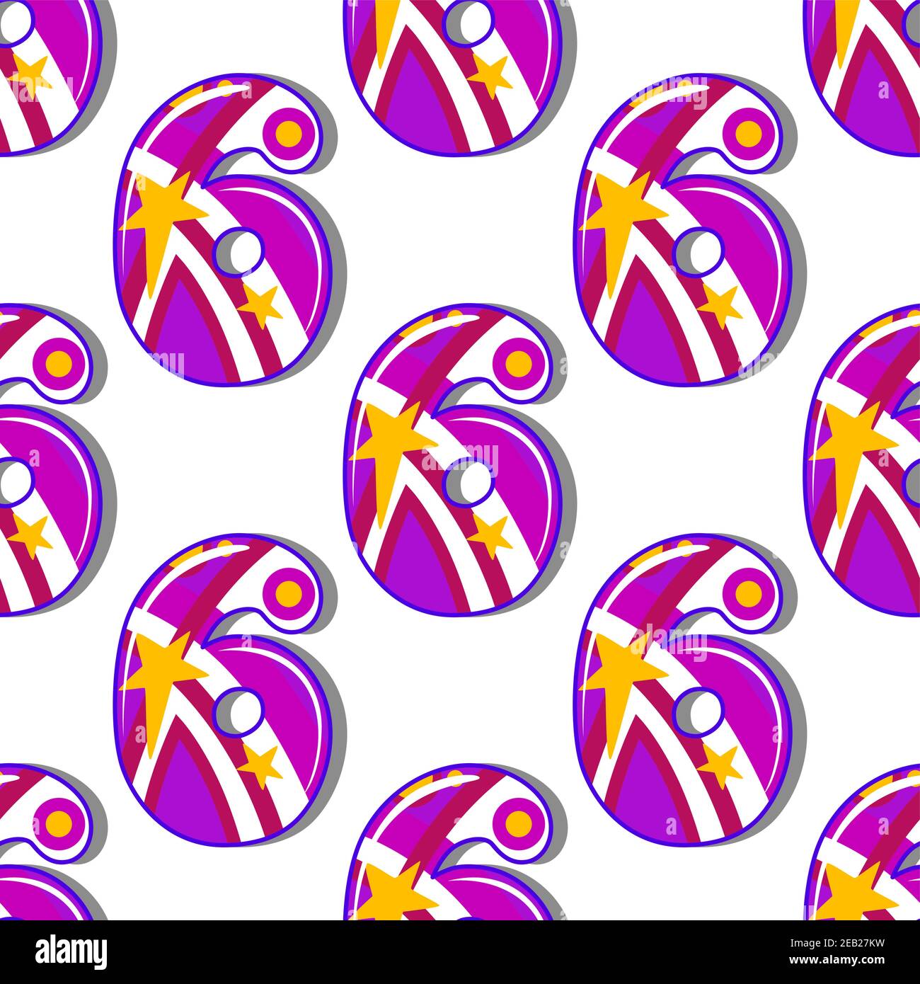 Festive decorative number six seamless pattern with a purple number ...