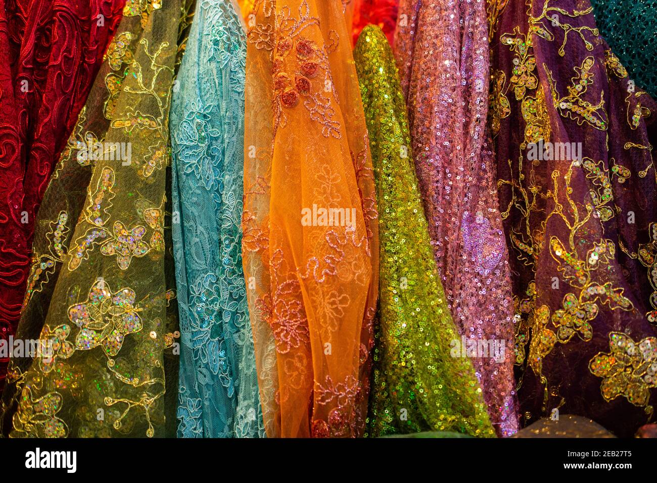Examples of colorful fabric of various color and type Stock Photo - Alamy