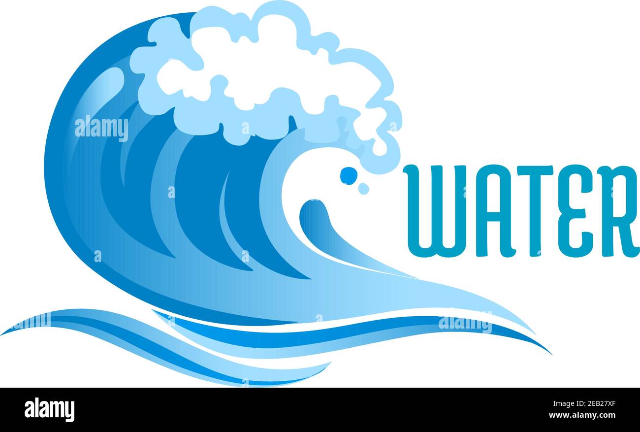 Blue ocean wave with foam bubbles and surf isolated on white background ...