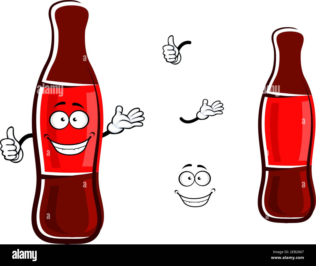 Happy bottle of sweet soda drink cartoon character with blank red label ...