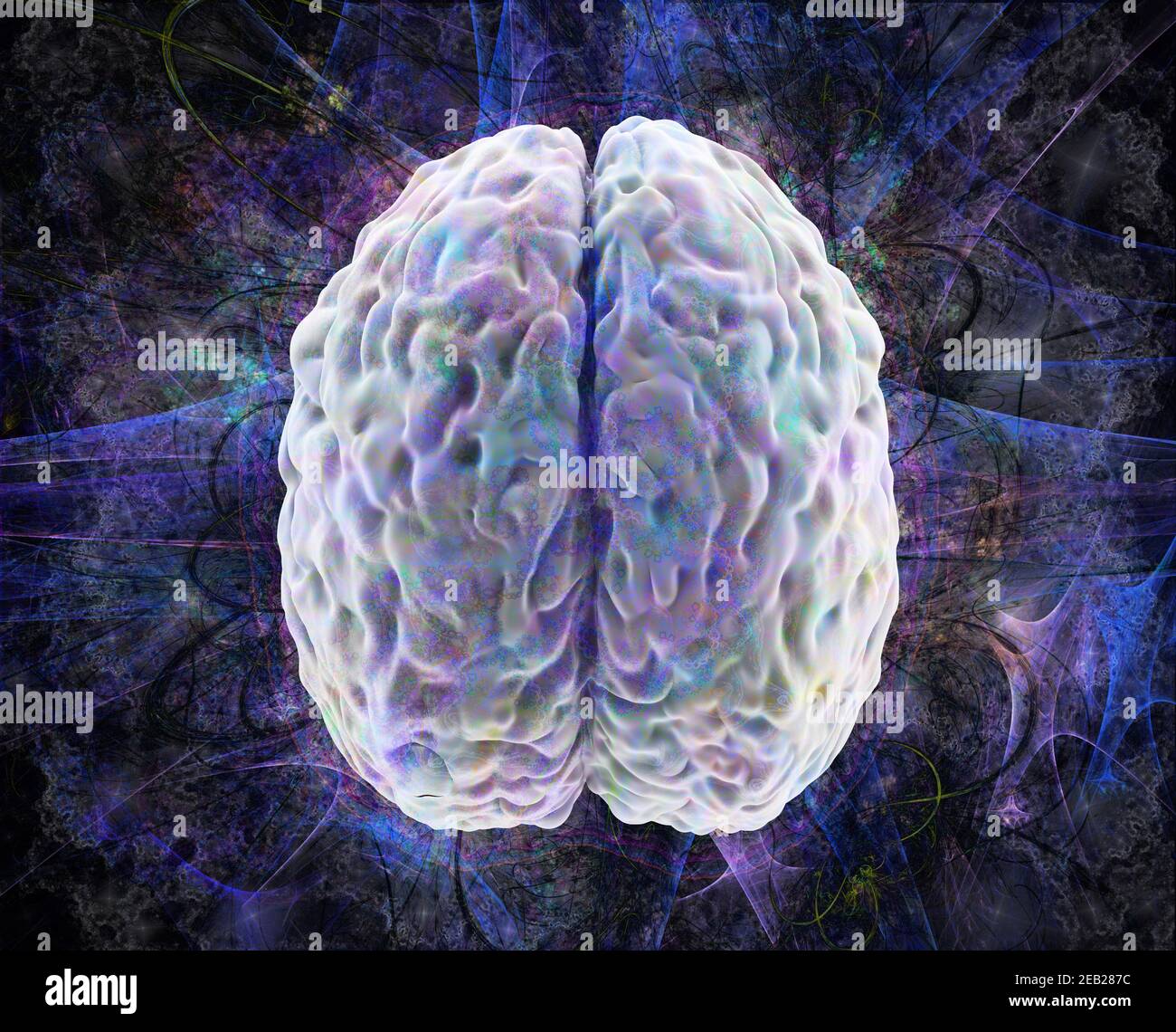 overmind, brain activity, human brain, view top, 3d illustration Stock ...