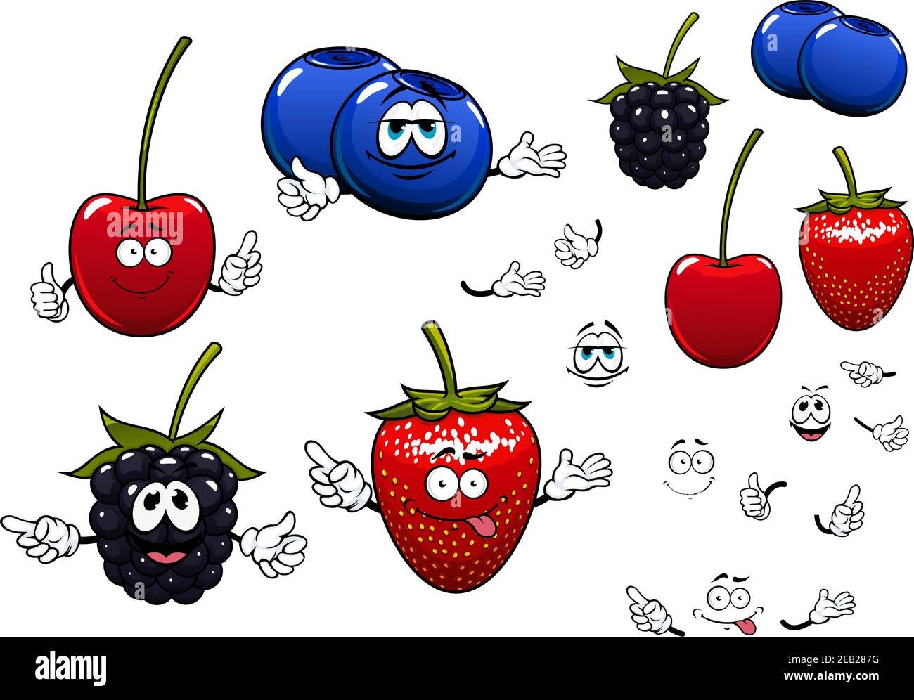 Sweet garden strawberry, blackberry, cherry and blueberry fruits ...