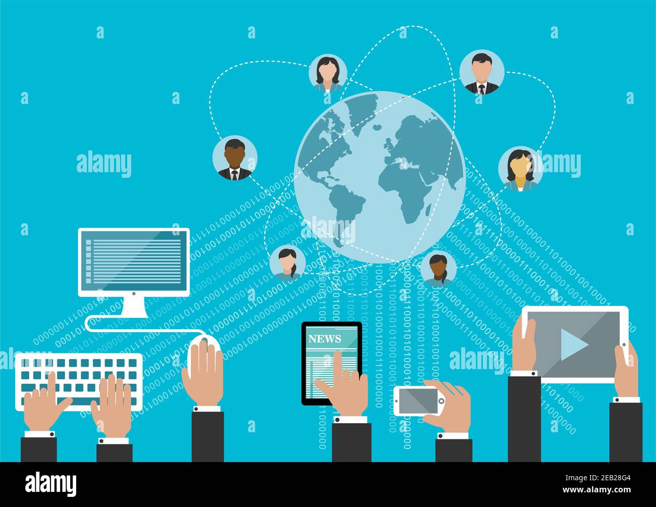 Social media network and global communication concept in flat style ...