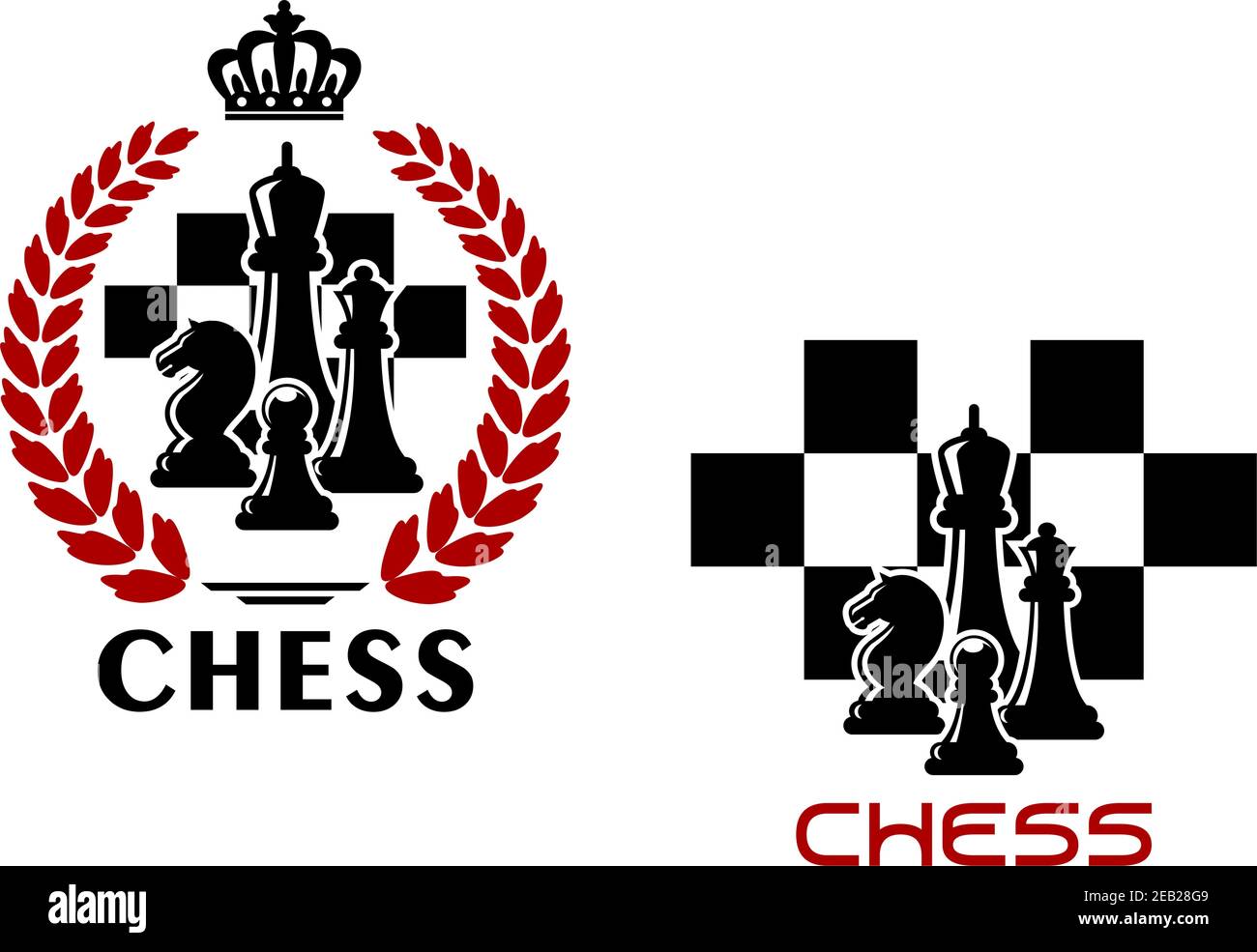 Chess heraldic emblems with black silhouettes of kings, queens, knights ...