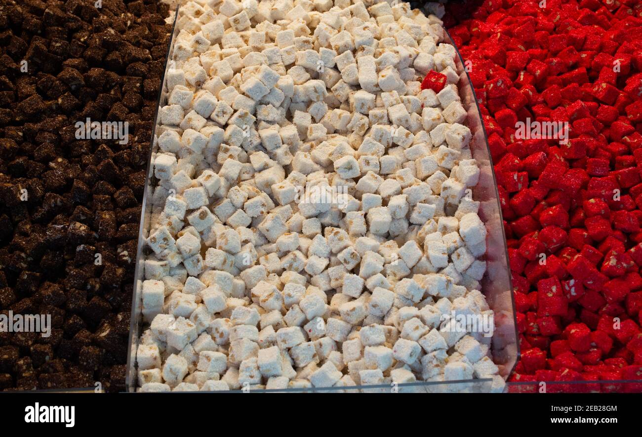 Load of traditional turkish delight lokum sugar coated soft candy Stock ...