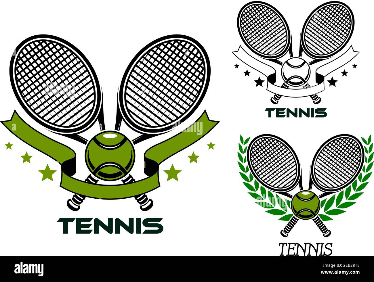 Crossed tennis rackets with balls sporting club emblems decorated ...