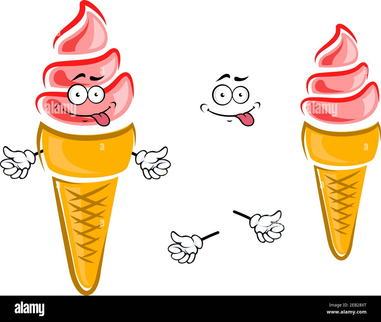 Sweet strawberry ice cream cone cartoon character with crunchy sugar ...