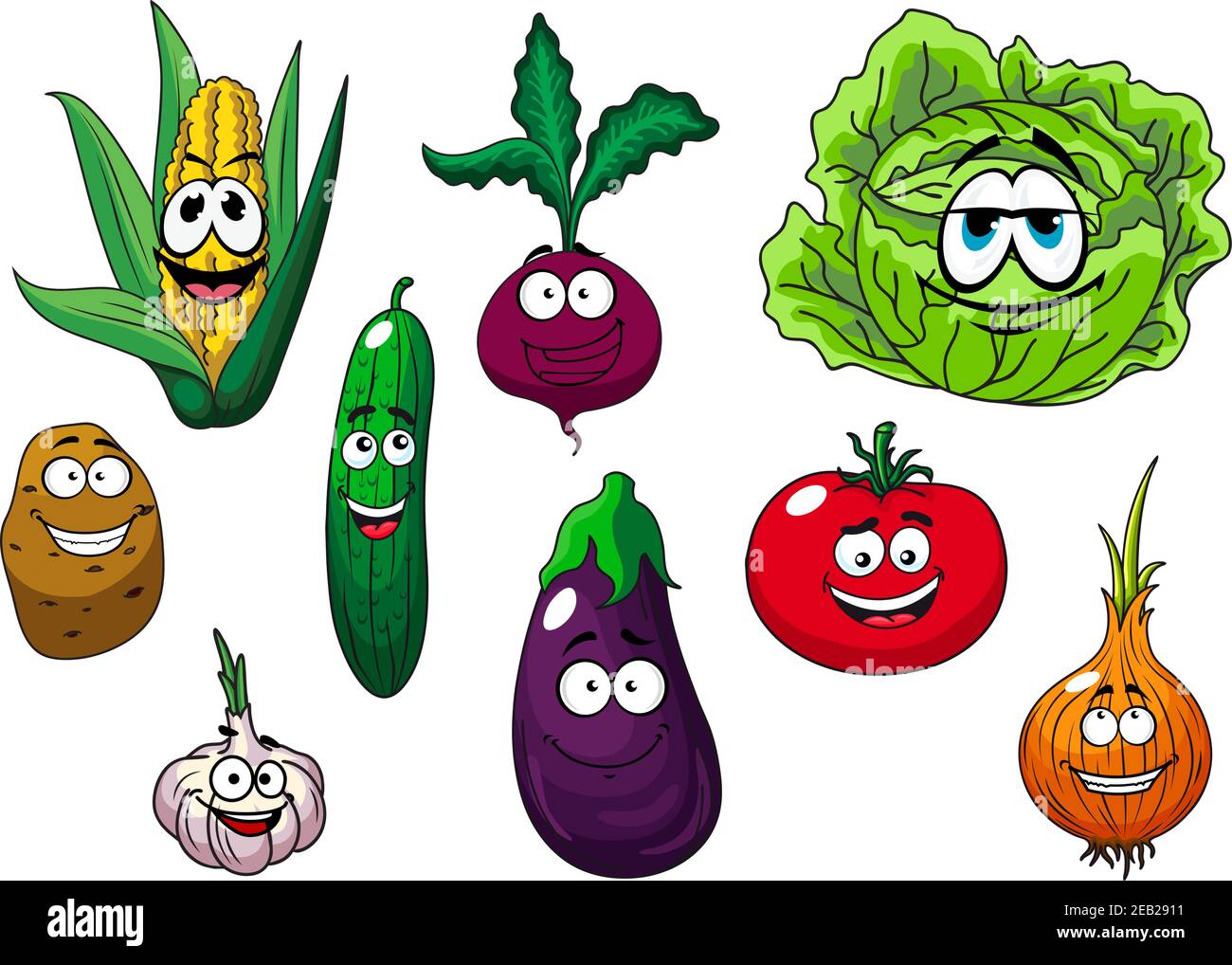 Corn cob, potato, cucumber, tomato, onion, eggplant, garlic, cabbage ...