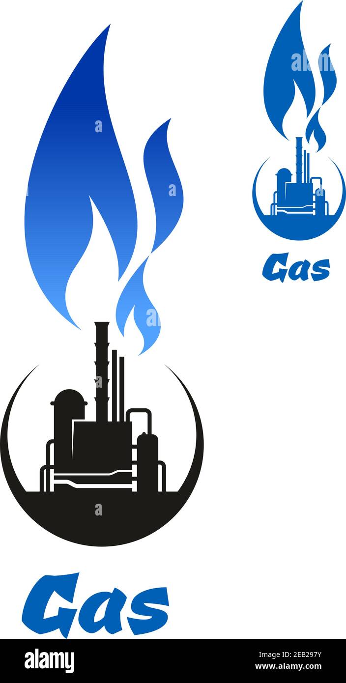 Natural gas processing plant or petroleum refinery black icon with high ...