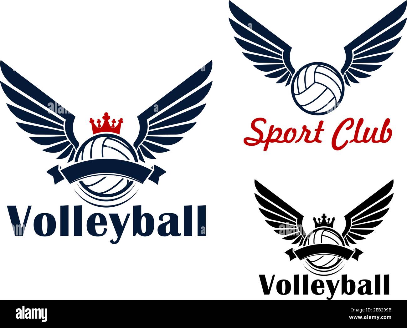 Volleyball game winged ball symbol in red and blue colors, decorated by ...