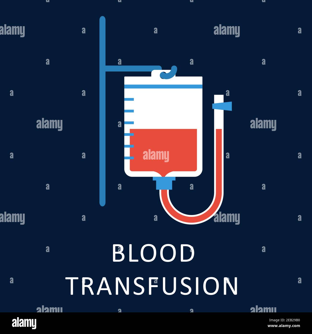Blood transfusion flat icon with blood bag hanging on hook of a stand ...